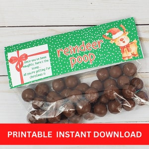 Printable Reindeer Poop Tags, Elf Ideas, Reindeer Poop Bag Toppers ...