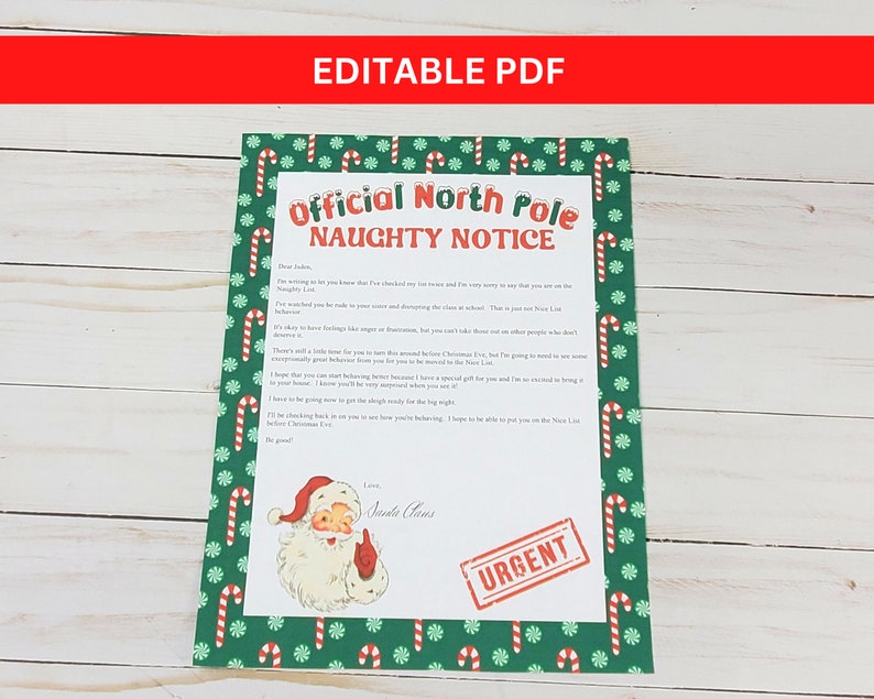 Editable Instant Download Santa Naughty Letter, Santa Claus Warning ...