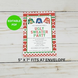 Editable Ugly Sweater Party Invite, Printable Voting Set, Treat Bag ...