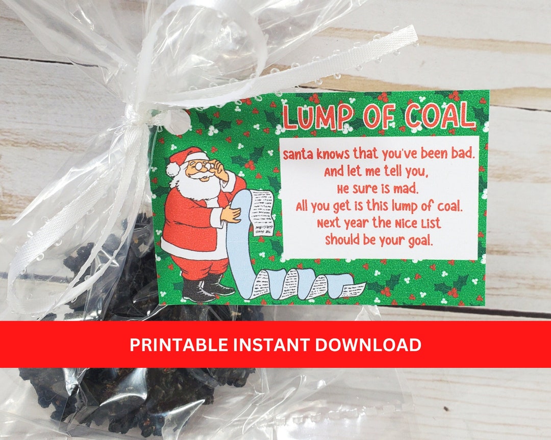 Printable Lump of Coal Tags With Poem, Instant Download Lump of Coal ...