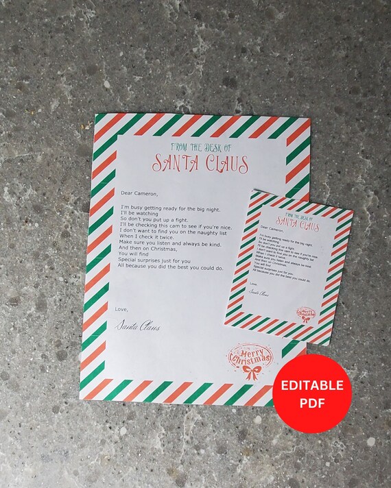Editable Printable Santa Cam Letter From the Desk of Santa - Etsy