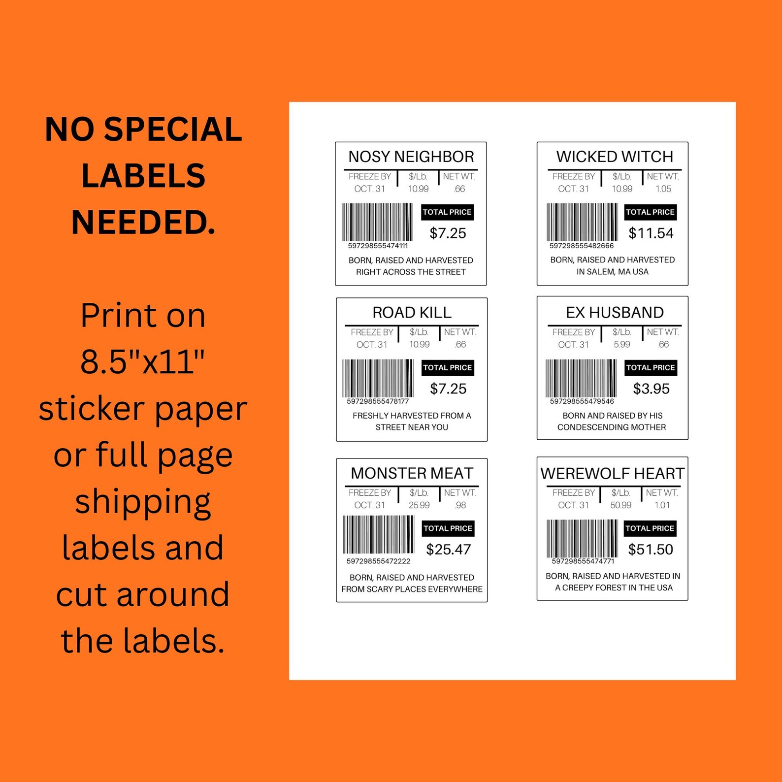 Editable Fake Meat Label Template, Printable Prank Halloween Stickers ...