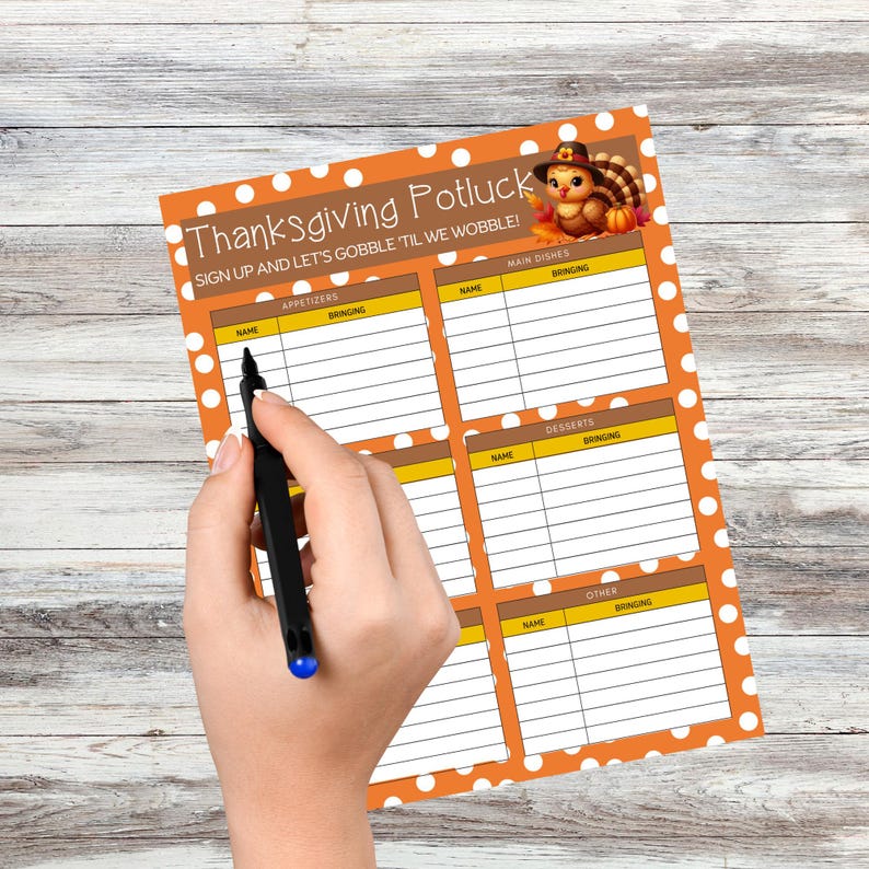 Printable Thanksgiving Potluck Sign up Sheet, Digital Download ...