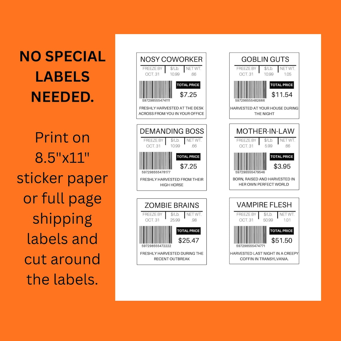 Printable Fake Meat Labels Halloween Prank, Funny Fake Food Labels ...