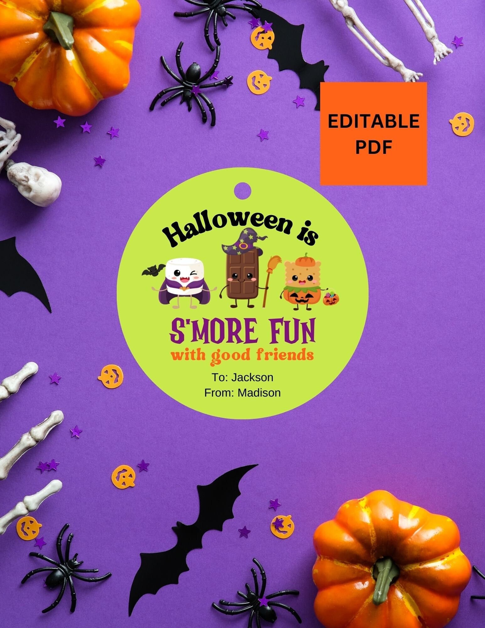 Editable Printable Halloween Smore Tags, Smores Treat Bag Tags, S'mores ...