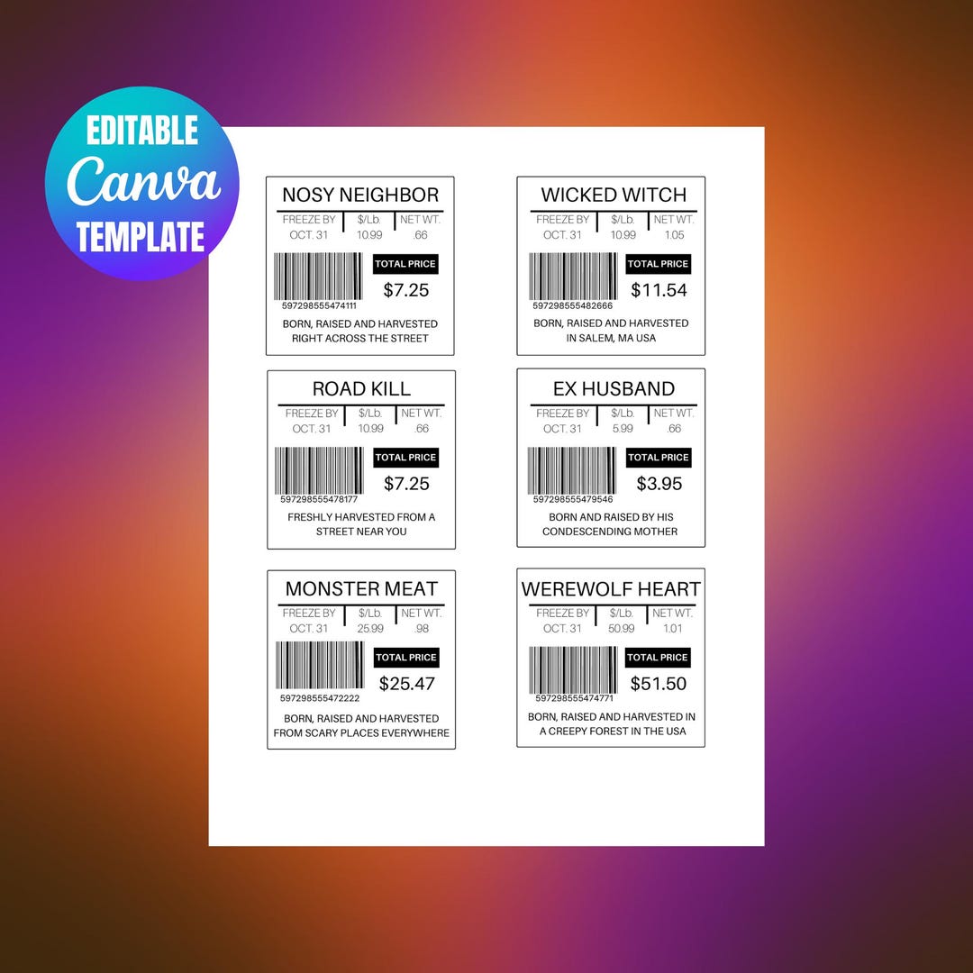 Editable Fake Meat Label Template, Printable Prank Halloween Stickers ...