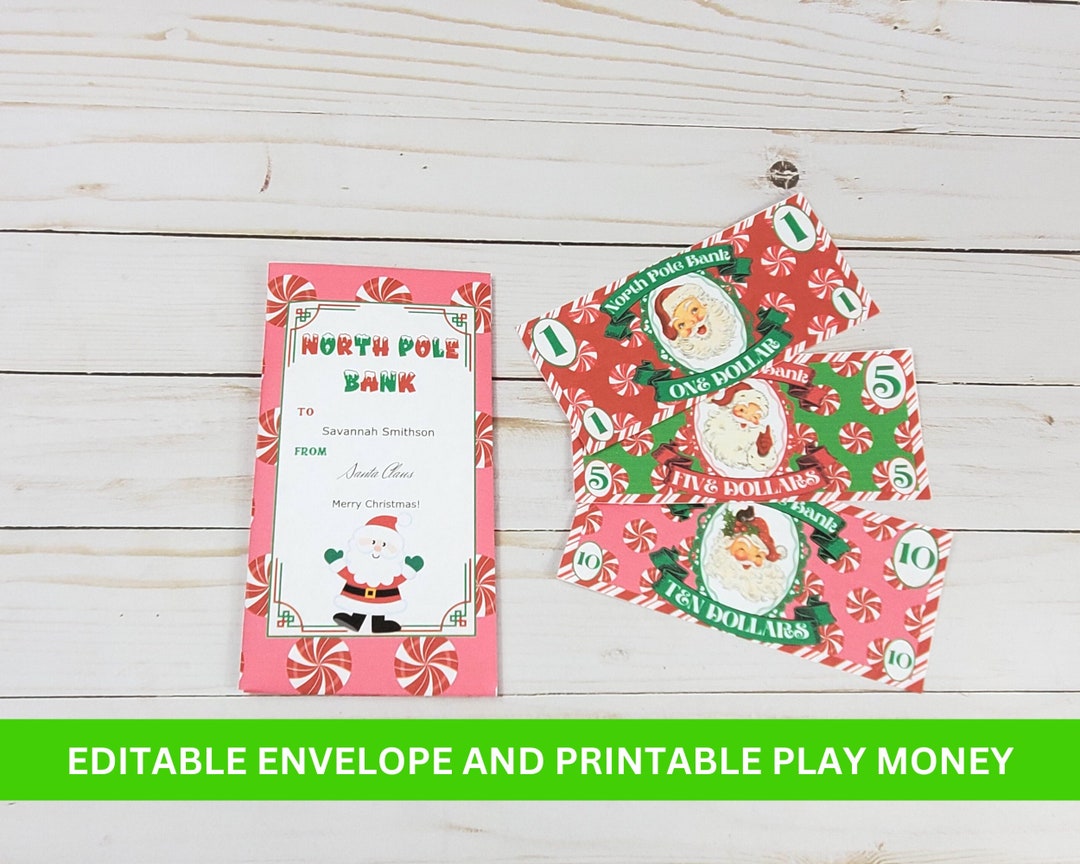 Personalized Christmas Money Envelope and Santa Play Money Printable ...