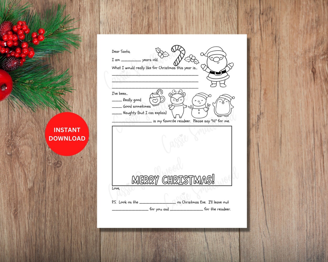 Printable Fill in the Blank Dear Santa Letter, Letter to Santa Coloring ...