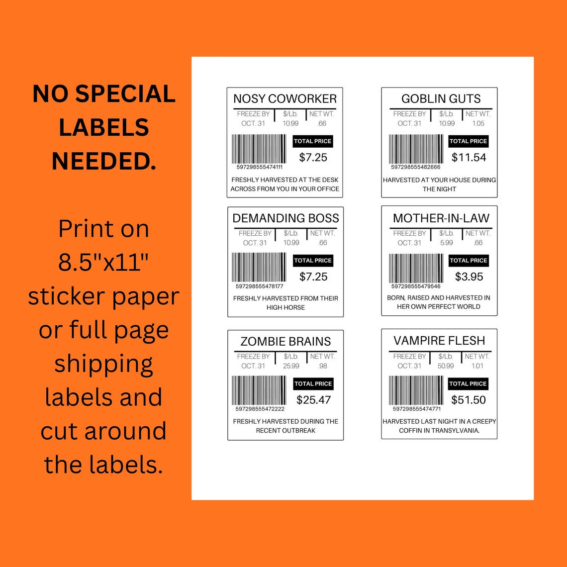 Printable Fake Meat Labels Halloween Prank, Funny Fake Food Labels ...