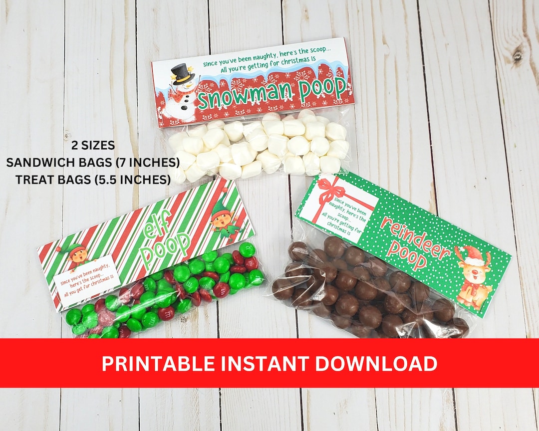 Printable Reindeer Poop, Snowman Poop and Elf Poop Bag Toppers ...