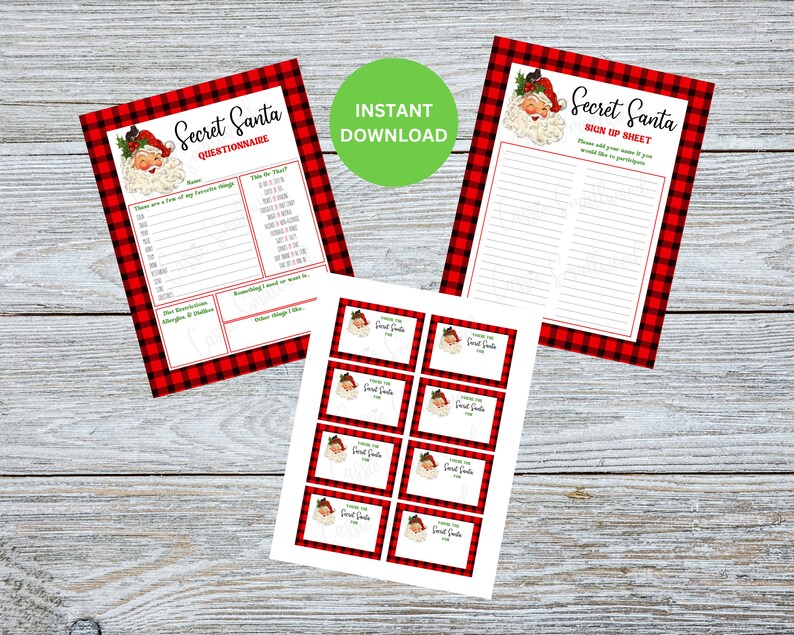 Printable Secret Santa Questionnaire Sign up Sheet and - Etsy