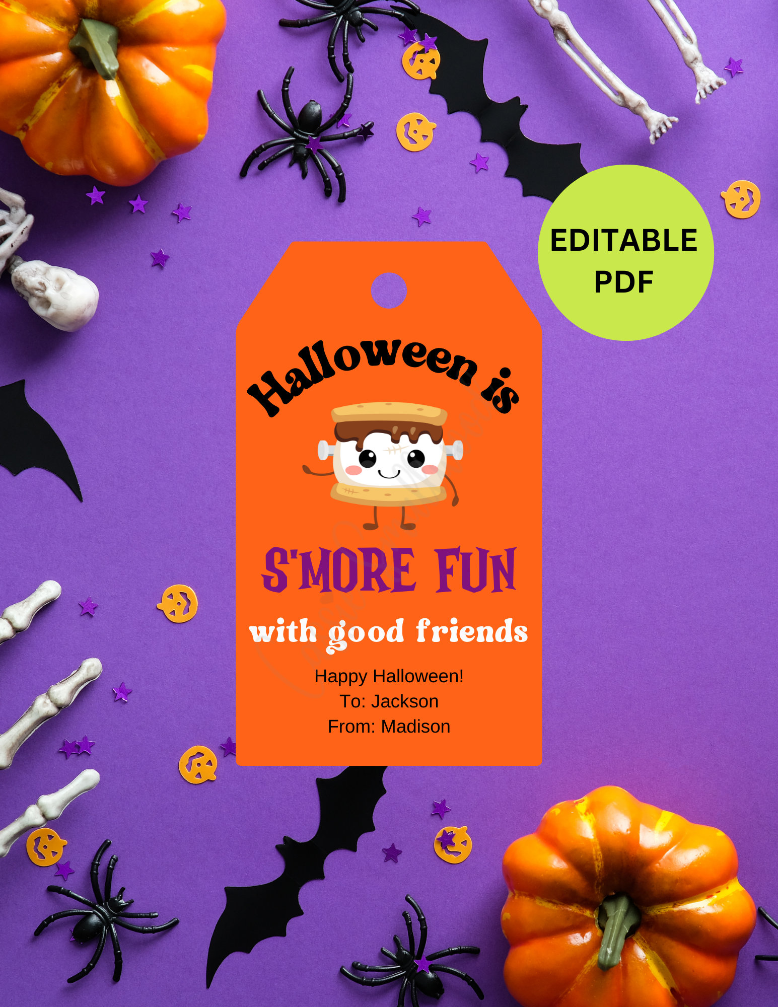 Editable Printable Halloween Smore Tags, Smores Treat Bag Tags, S'mores ...