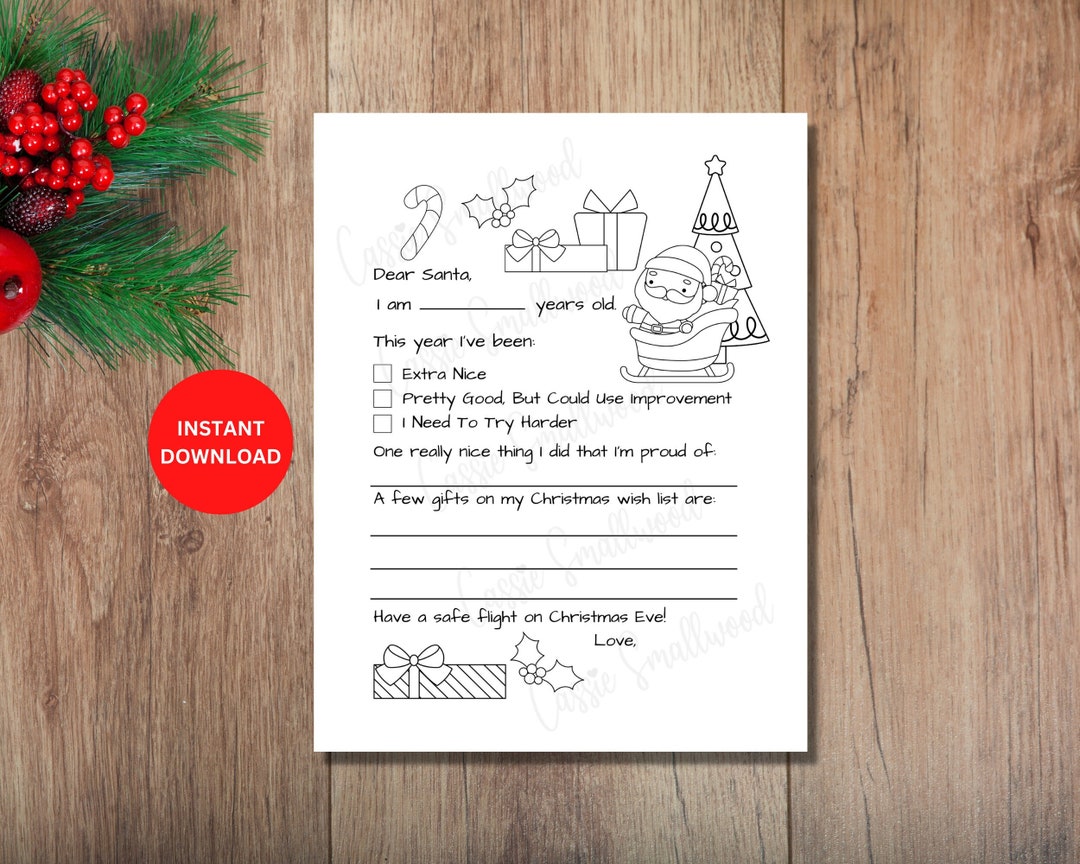 Printable Fill in the Blank Letter to Santa Coloring Page, Kids Letter ...