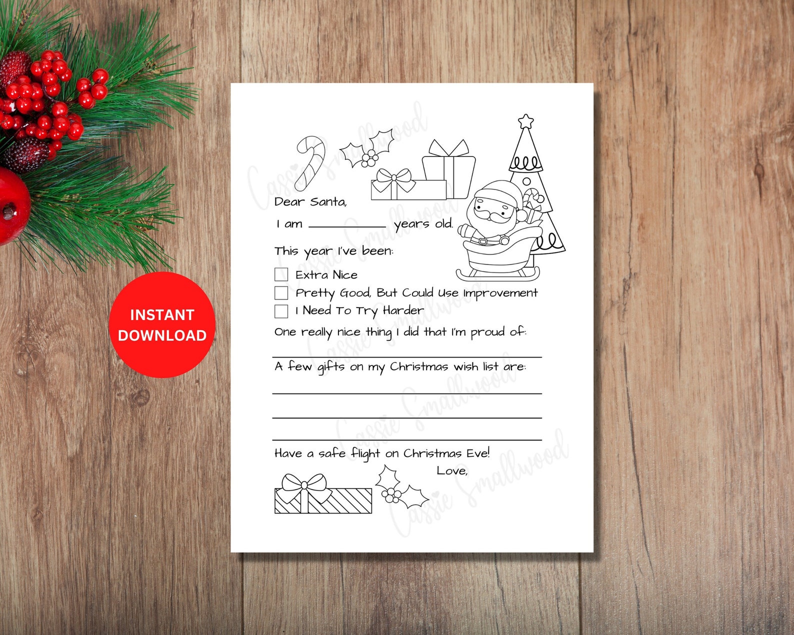 Printable Fill in the Blank Letter to Santa Coloring Page, Kids Letter ...