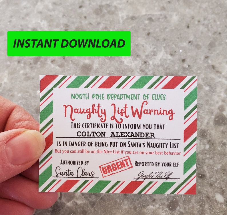 Editable Instant Download Santa Naughty List Certificate, Christmas ...