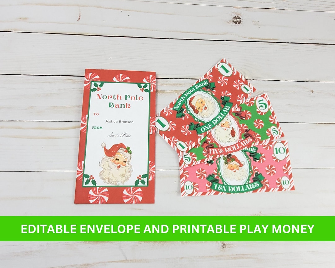 Printable Santa Play Money and Editable North Pole Money Envelope, Kids ...