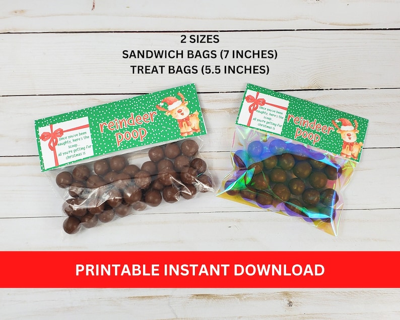 Printable Reindeer Poop Tags, Elf Ideas, Reindeer Poop Bag Toppers ...