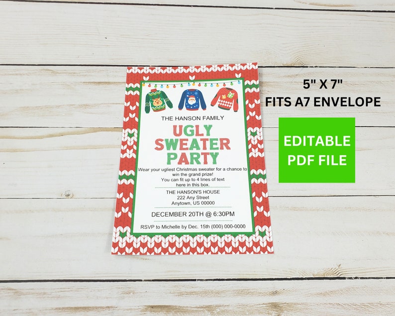 Editable Ugly Sweater Party Invitation Printable Christmas - Etsy