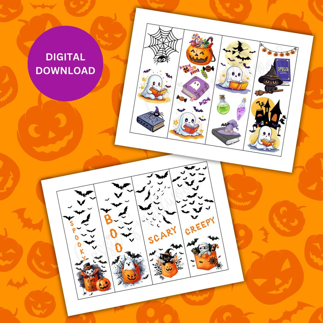 48 Halloween Bookmarks Printable Student Gift From Teacher Bulk ...