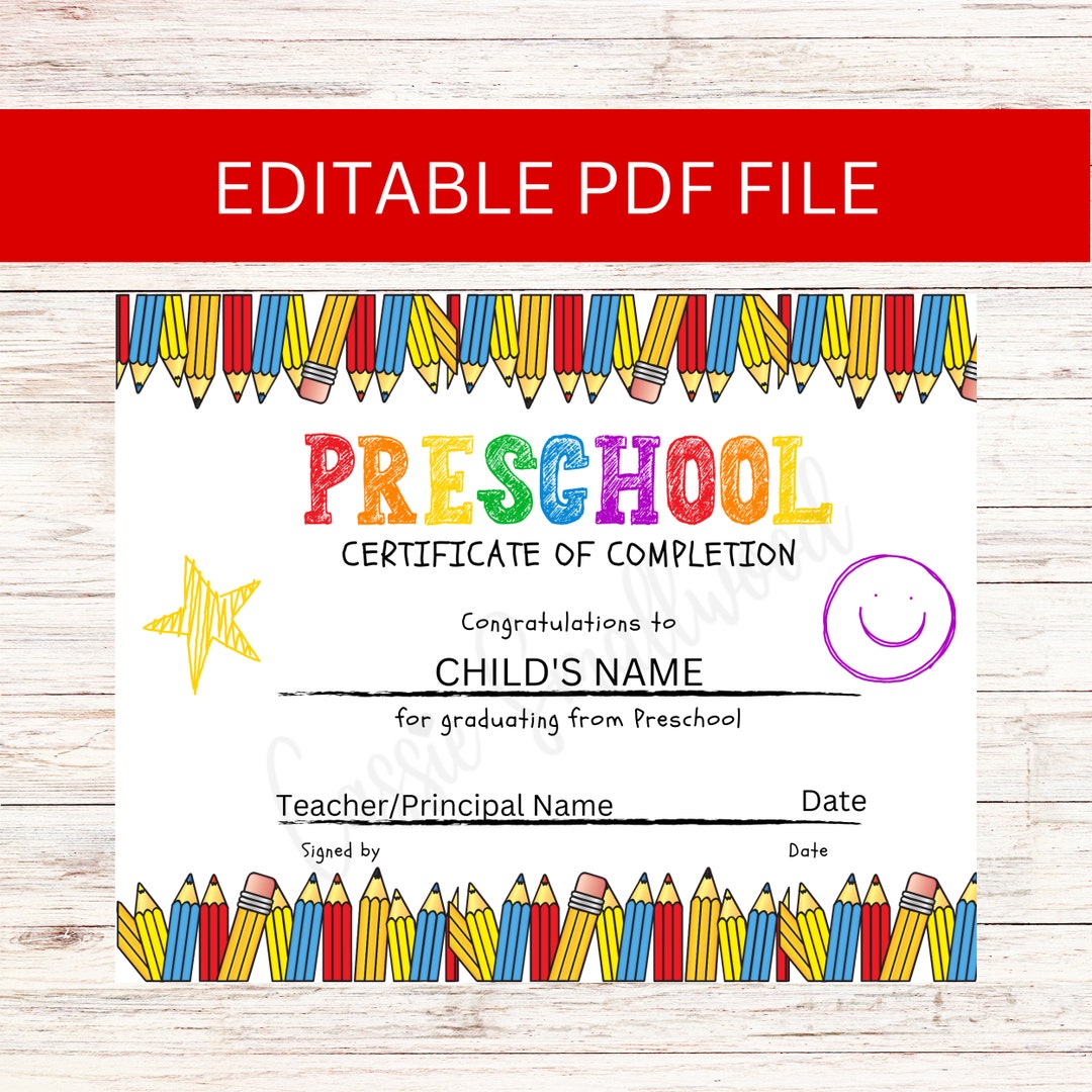 Editable Preschool Graduation Certificate Template Printable Pre K ...