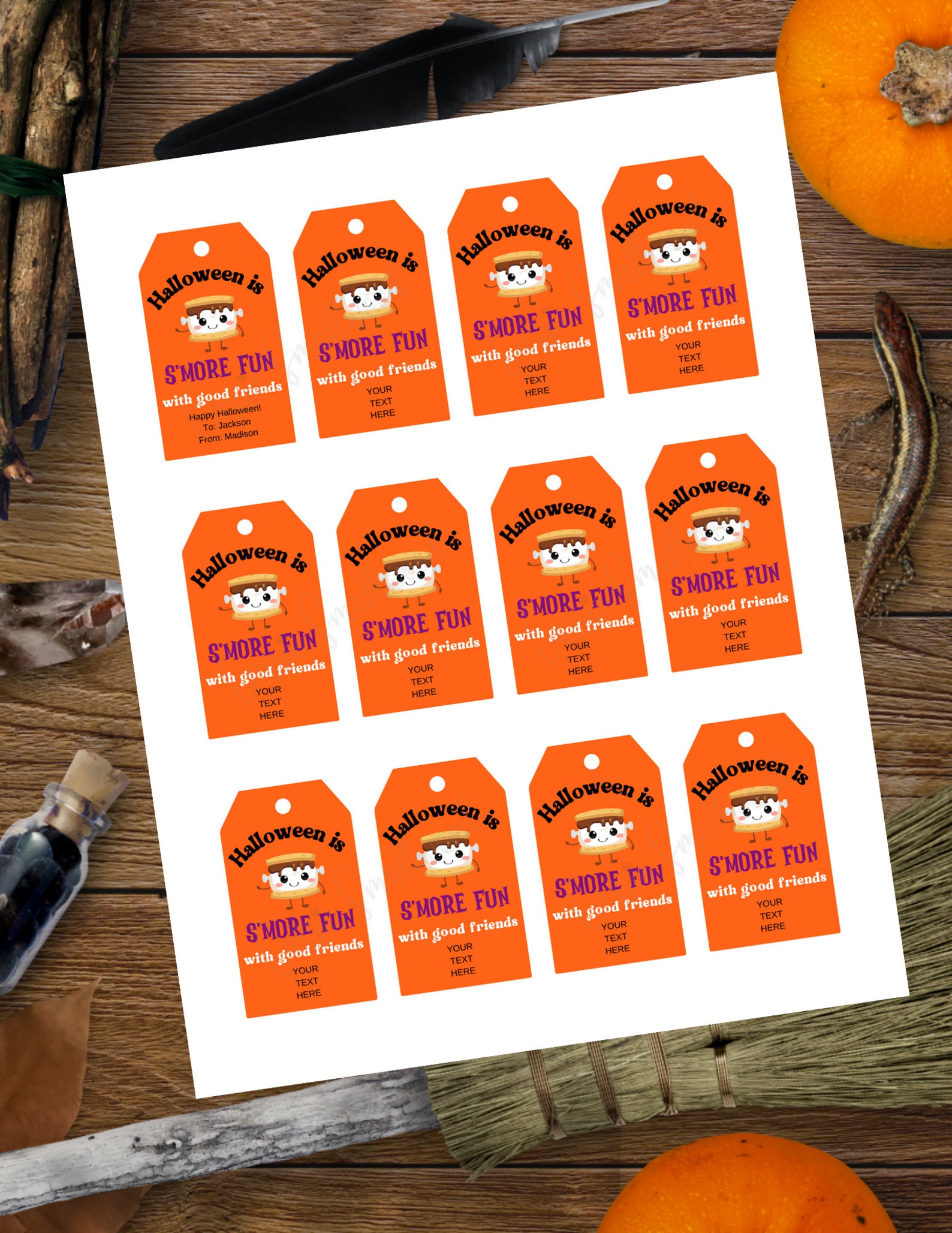 Editable Printable Halloween Smore Tags Smores Treat Bag - Etsy