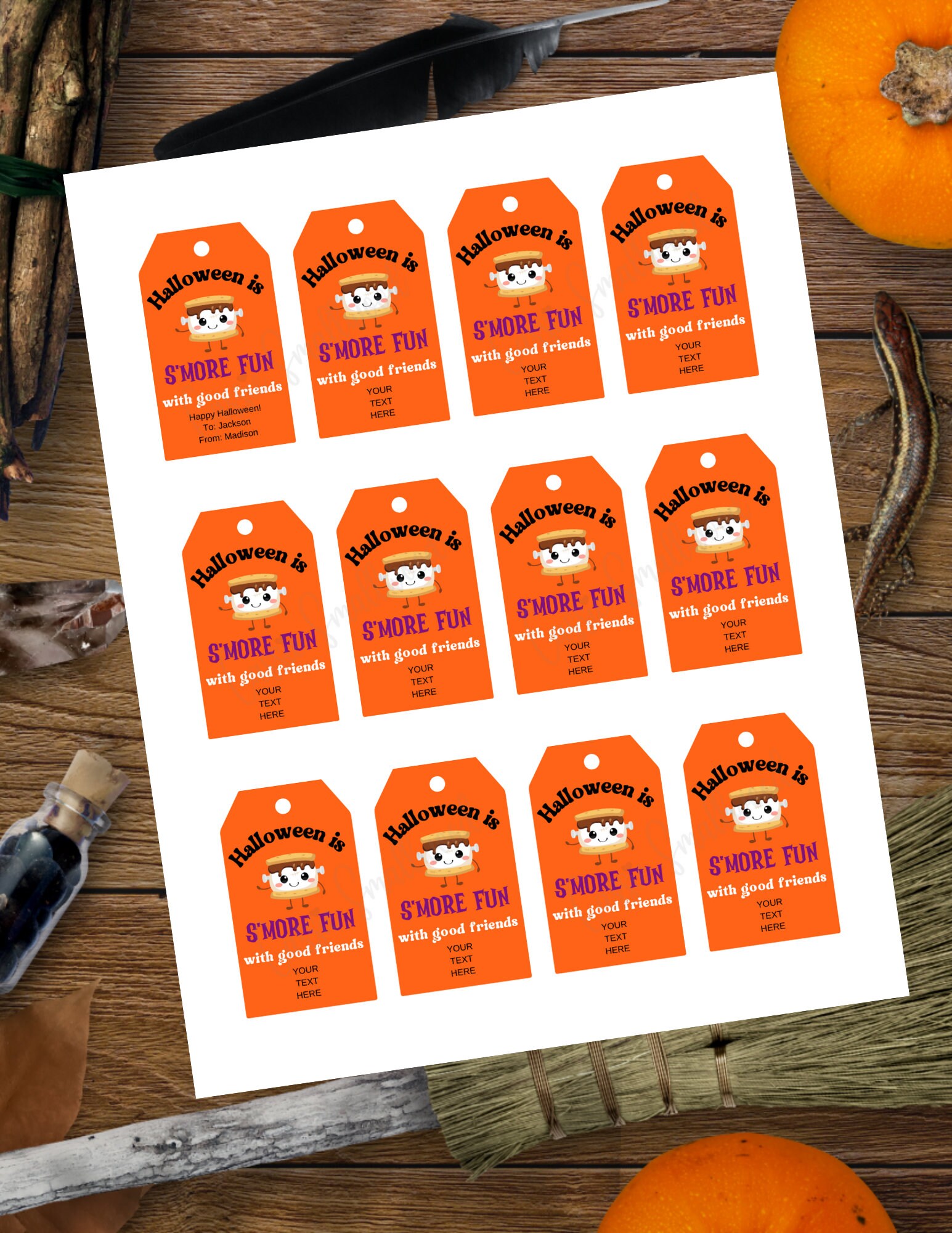 Editable Printable Halloween Smore Tags, Smores Treat Bag Tags, S'mores ...
