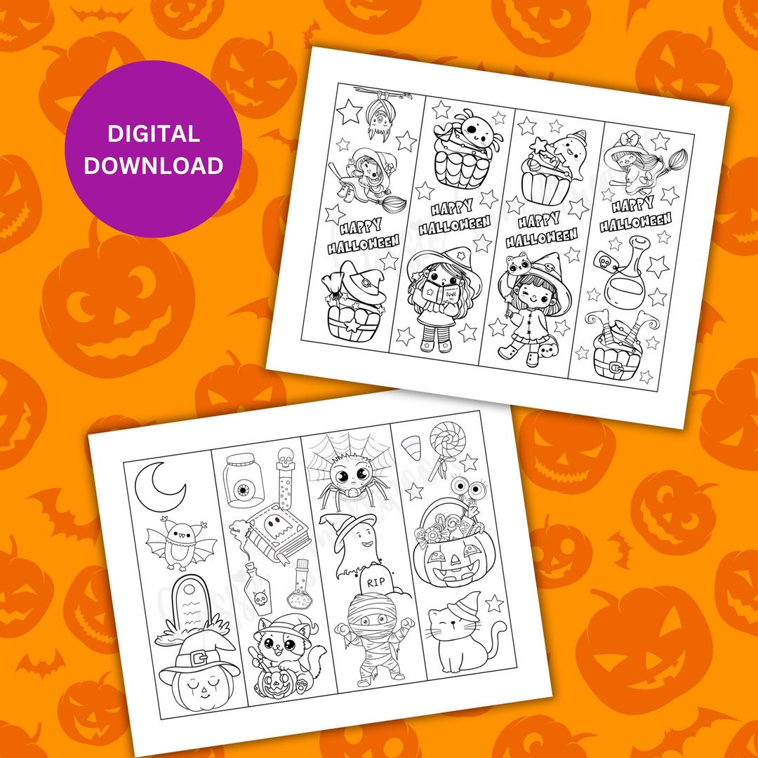 48 Printable Halloween Bookmarks Set, Halloween Bookmarks to Color ...