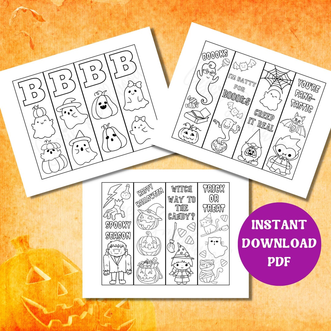 Printable Halloween Coloring Bookmarks for Kids, Halloween Party Favors ...