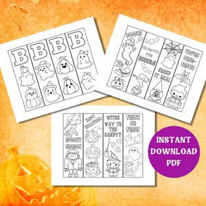 Printable Halloween Coloring Bookmarks for Kids, Halloween Party Favors ...