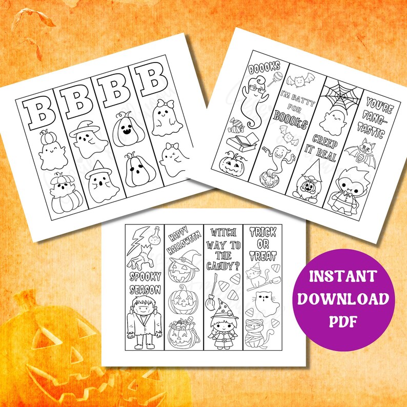 Printable Halloween Coloring Bookmarks for Kids, Halloween Party Favors ...