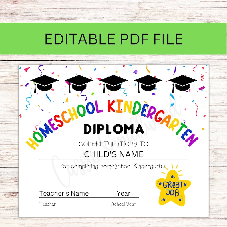 Editable Homeschool Kindergarten Graduation Certificate - Etsy