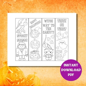Printable Halloween Coloring Bookmarks for Kids, Halloween Party Favors ...