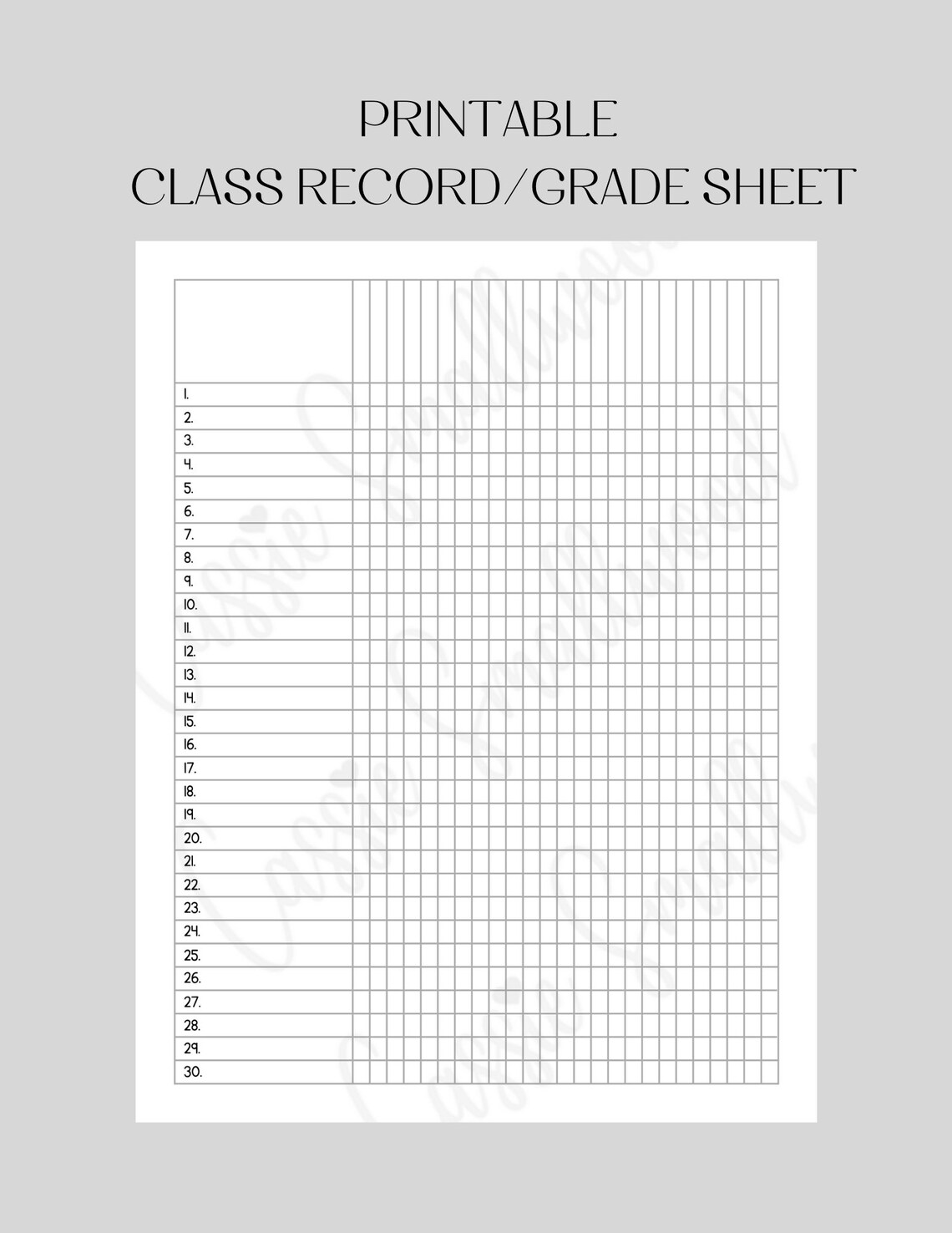 Printable Grade Sheet Class Record Checklist Elementary - Etsy