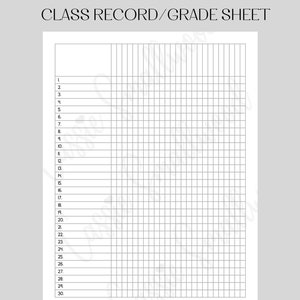 Printable Grade Sheet, Class Record Checklist, Elementary School ...