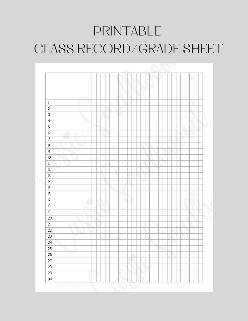 Printable Grade Sheet Class Record Checklist Elementary - Etsy