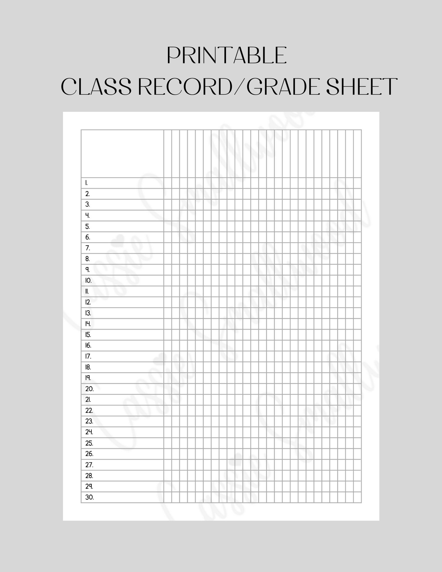 Printable Grade Sheet Class Record Checklist Elementary - Etsy