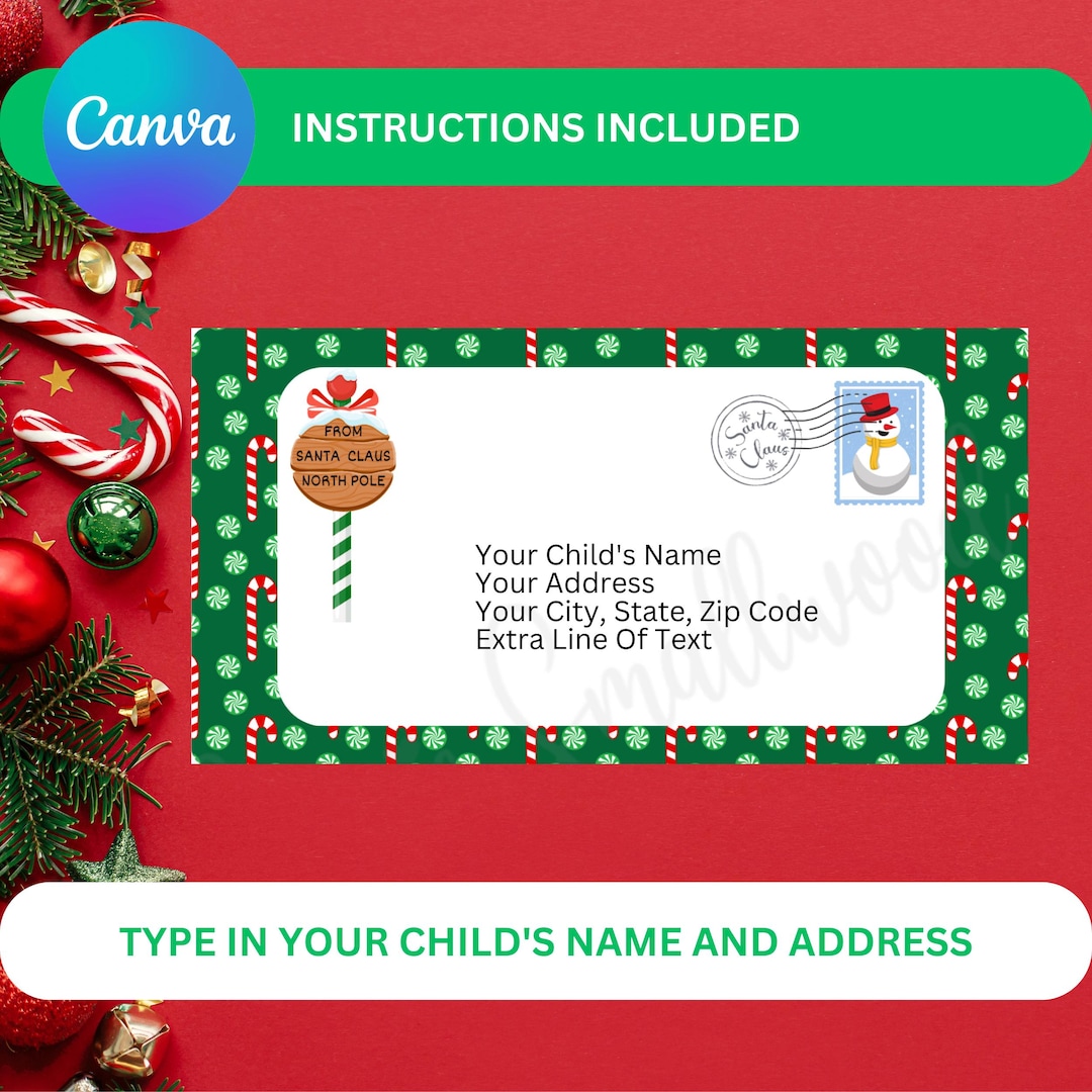 Editable North Pole Envelope Canva Template, Printable Santa Claus ...