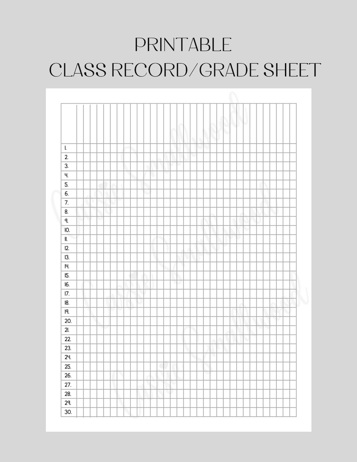 Printable Grade Sheet Class Record Checklist Elementary - Etsy