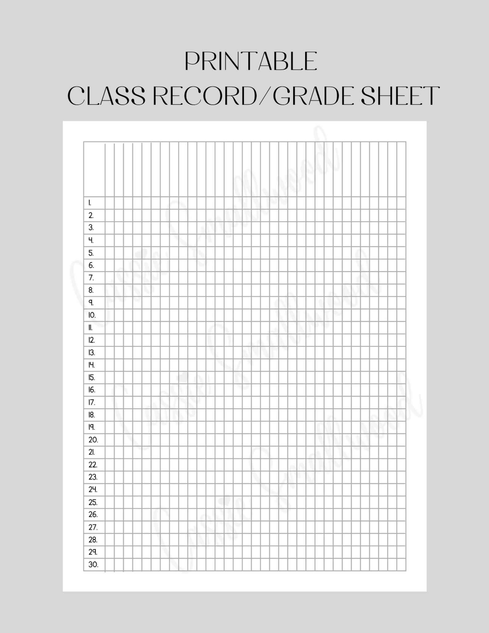 Printable Grade Sheet Class Record Checklist Elementary - Etsy