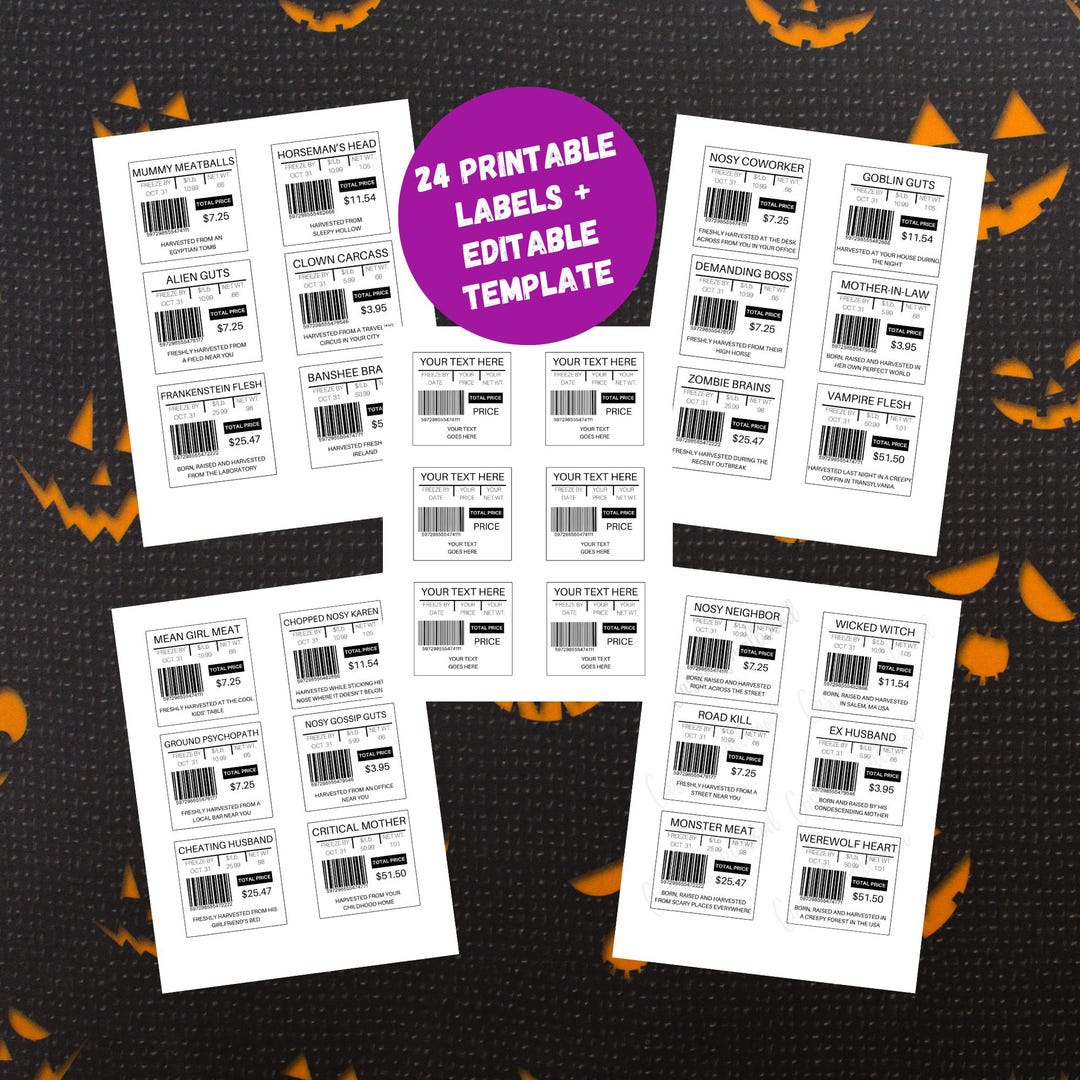 24 Printable Roadkill Butcher Labels, Editable Halloween Treat Print at ...