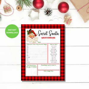 Printable Secret Santa Questionnaire, Sign up Sheet and Drawing Cards ...