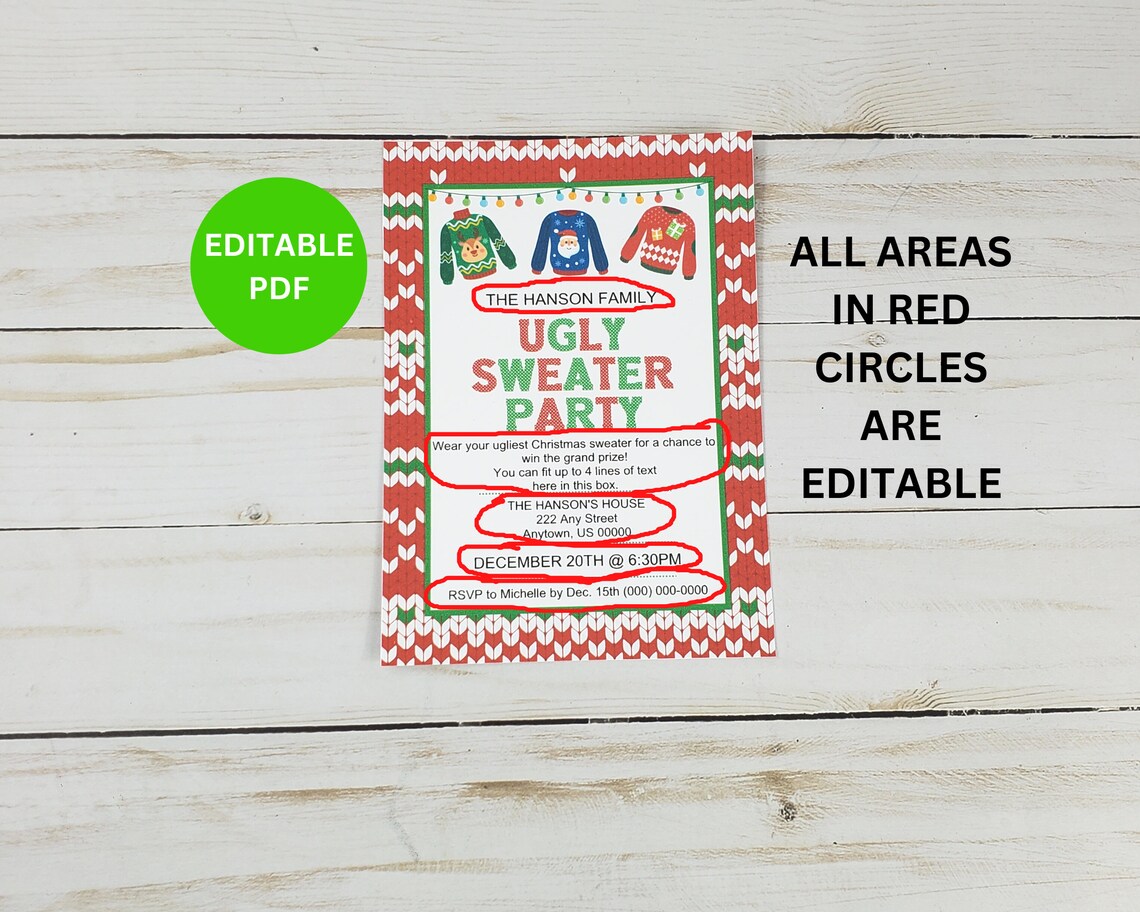 Editable Ugly Sweater Party Invitation Printable Christmas - Etsy