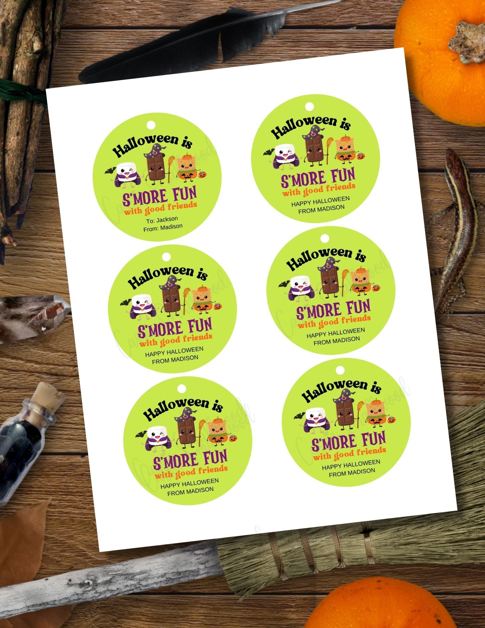 Editable Printable Halloween Smore Tags, Smores Treat Bag Tags, S'mores ...