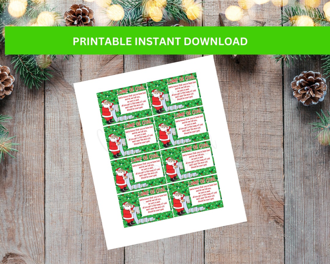 Printable Lump of Coal Tags With Poem, Instant Download Lump of Coal ...