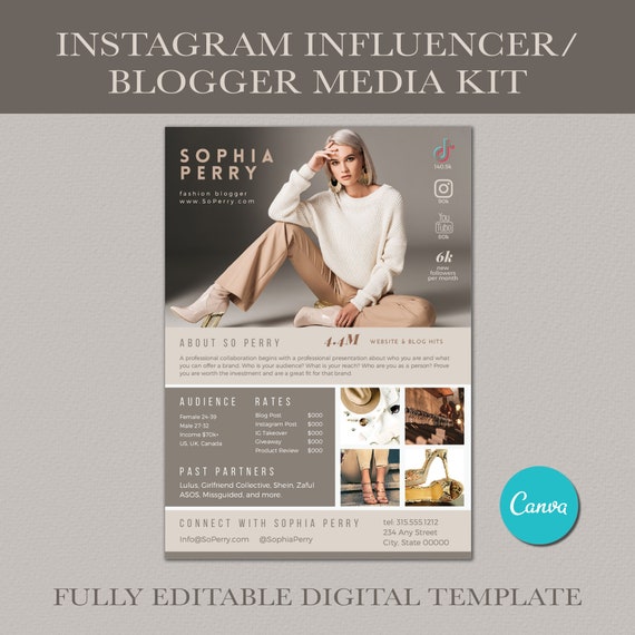 One Page Media Kit Template Influencer Media Kit Blog Kit - Etsy