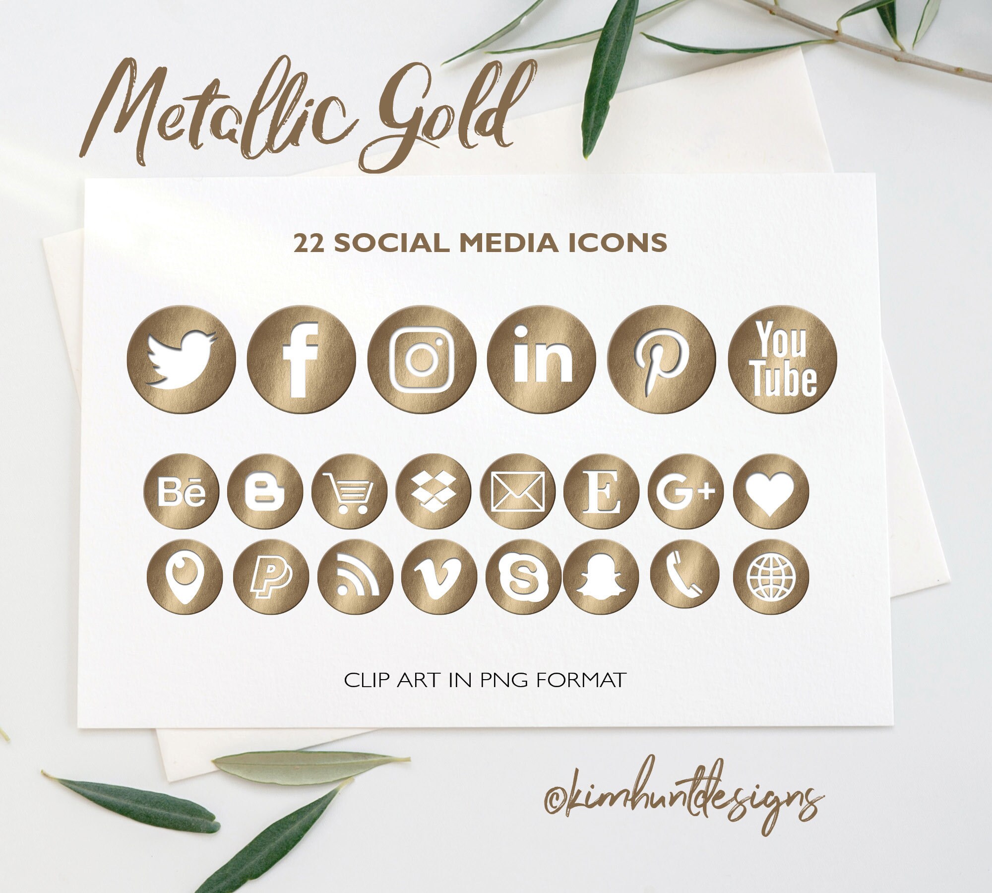 Metallic Gold Social Media Icons, Social Media Buttons, Gold Social ...