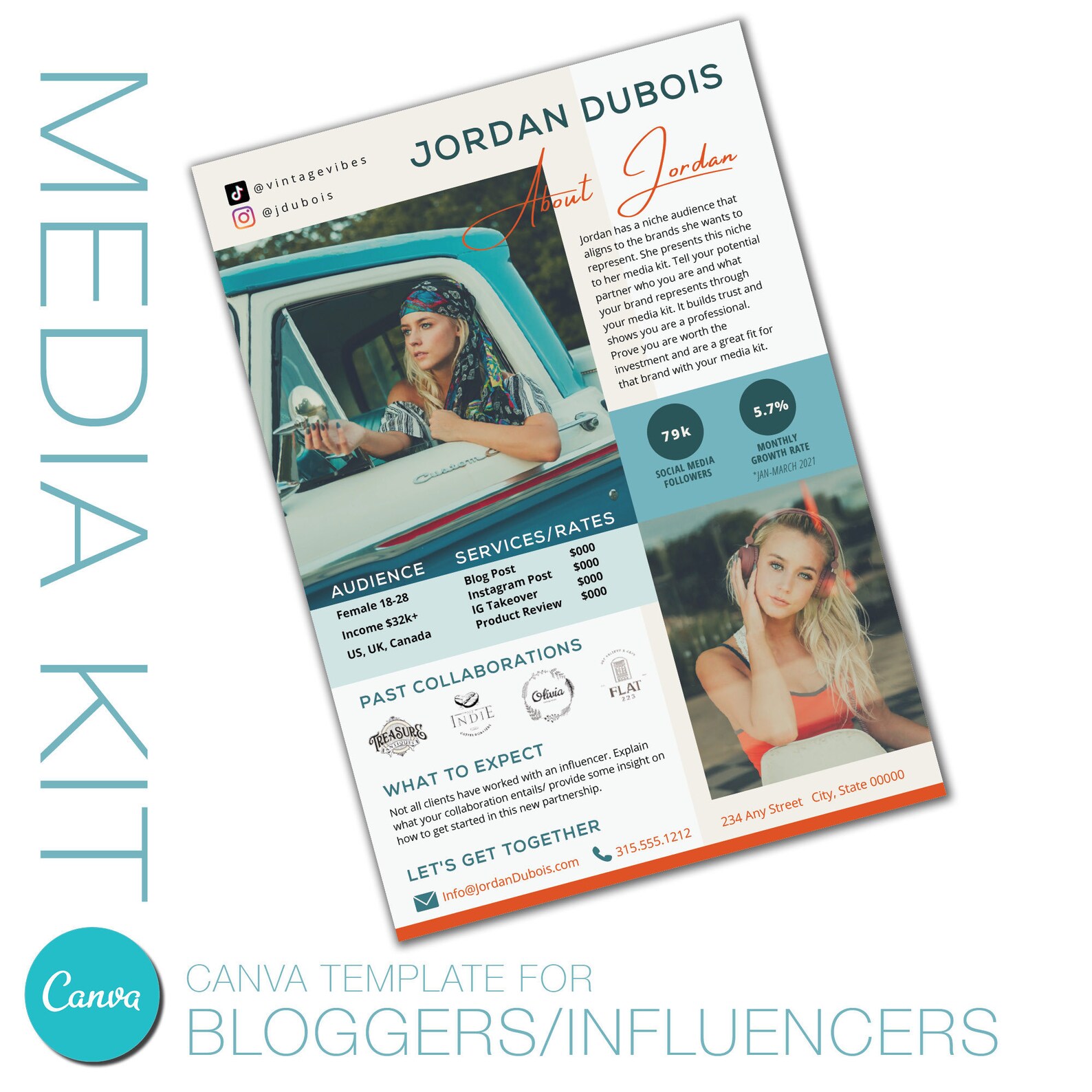 One Page Media Kit Template, Influencer Media Kit, Blog Kit, Media Kit ...