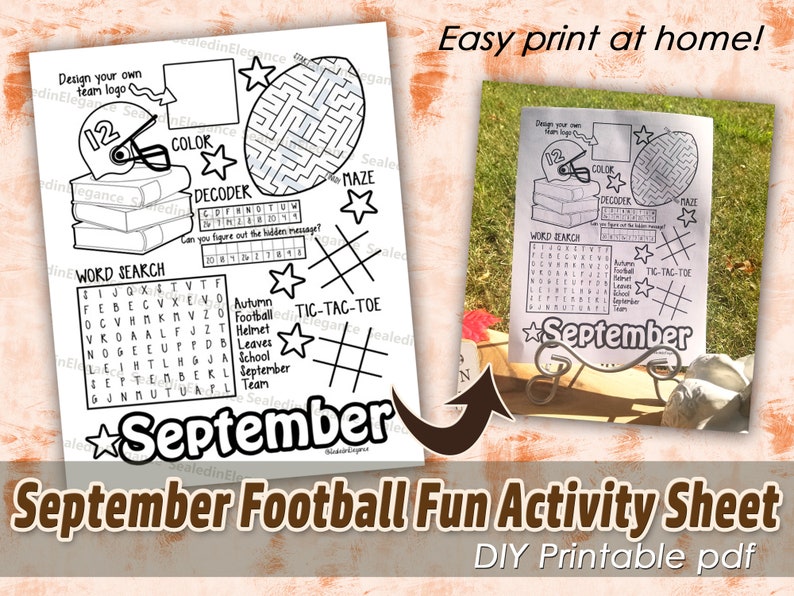 September Football Fun Activity Sheet, Fall Kids Activities, Fall ...