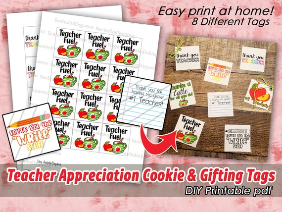 Printable Teacher Appreciation Cookie Tags 2 Square - Etsy