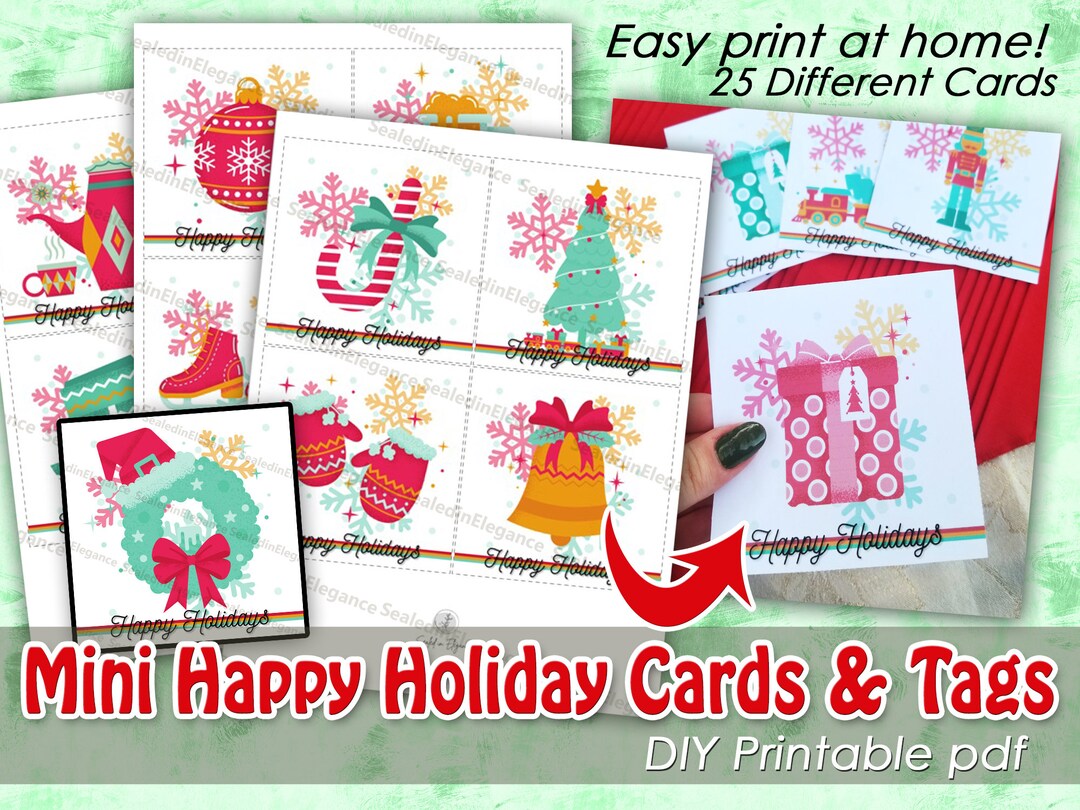 Happy Holidays Mini Cards, Christmas Cards, Holiday Gift Tags ...